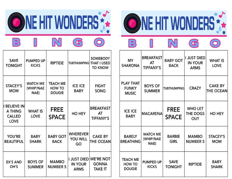 One Hit Wonder Music One Hit Wonder Songs 30 Unique Bingo - Etsy