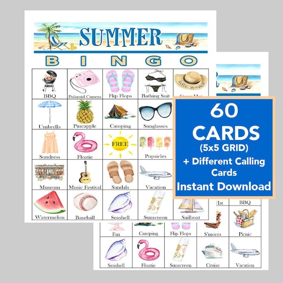 Summer Bingo Cards Summer Vacation Bingo Camp Party Bingo - Etsy