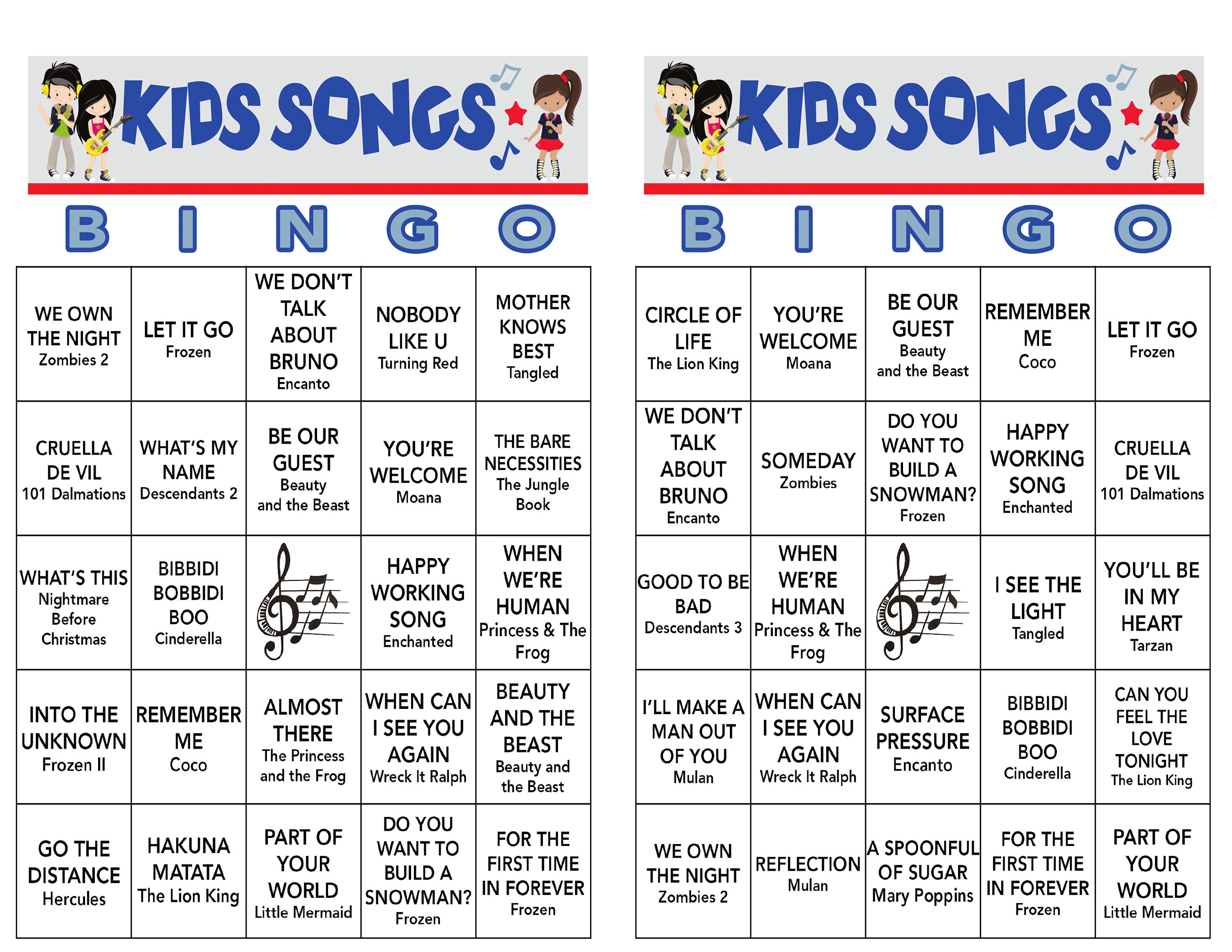 Kids Music Kids Songs Kids Music Bingo Digital Download - Etsy