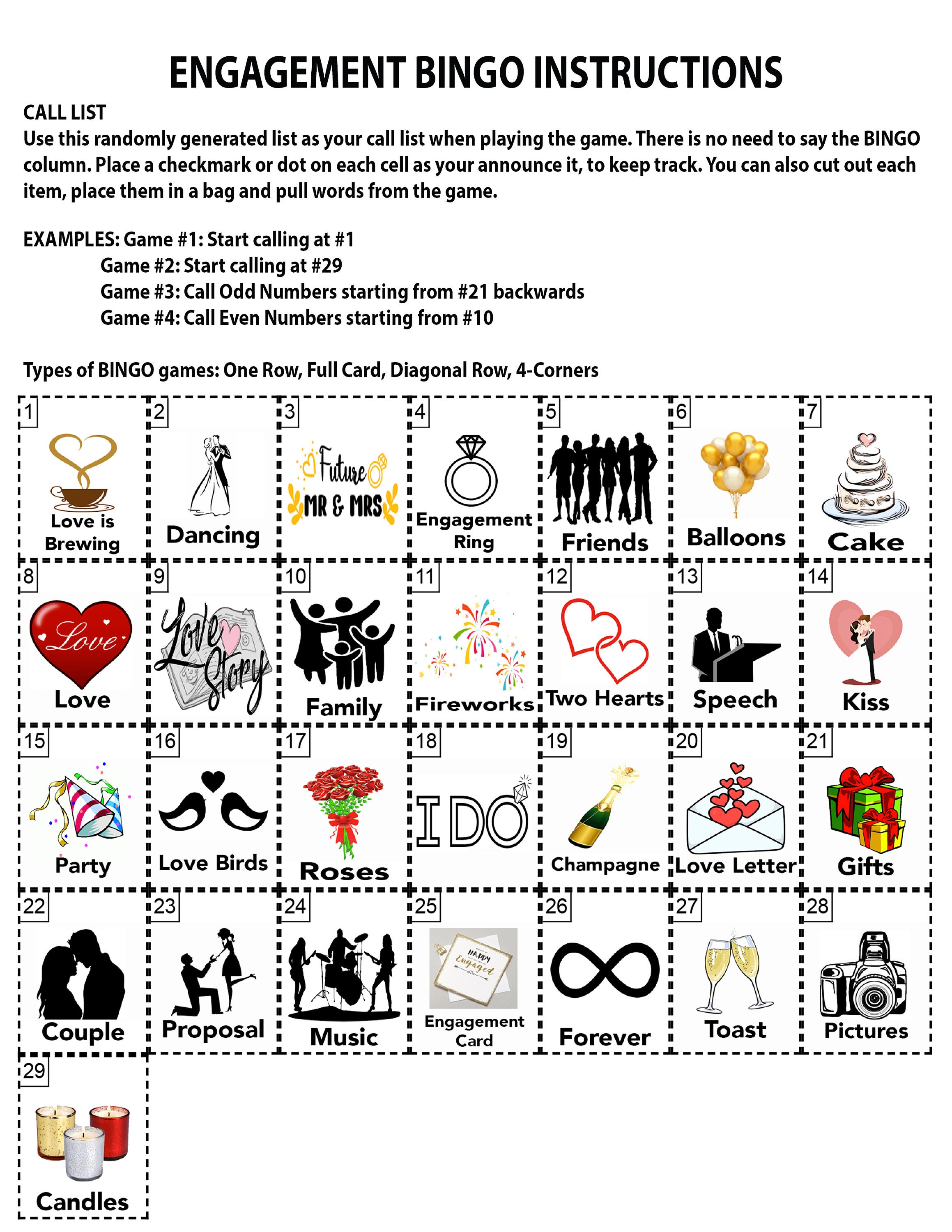 Engagement Party Games, Engagement Bingo, Digital Download, Bingo Games ...