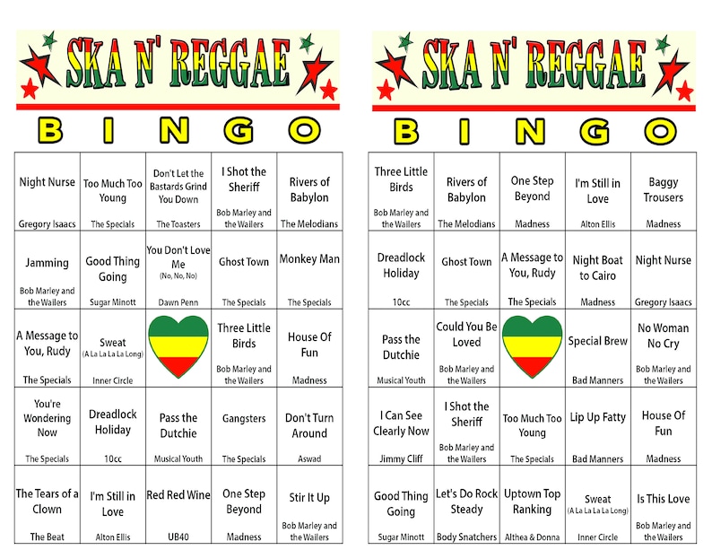 Ska N Reggae Reggae Music Music Bingo Jamaica Group - Etsy