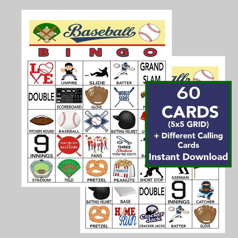 Baseball Bingo Game Sports Bingo Party Bingo Baseball - Etsy