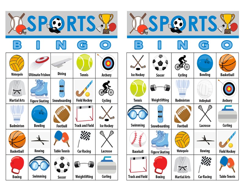 Sports Bingo Game Summer Bingo Party Bingo Summer 2021 - Etsy
