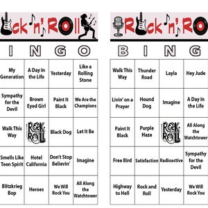 Rock 'n' Roll, Rock 'n' Roll Bingo, Music Games, Rock 'n' Roll Party ...