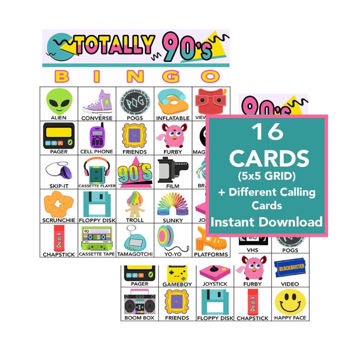 90's ITEMS 90's Birthday Party 90's Bingo Game - Etsy