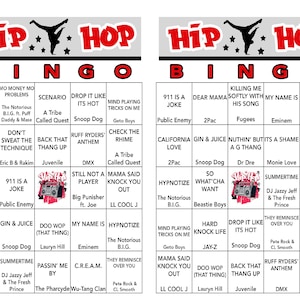 Hip Hop Music, Hip Hop Music Party, Instant Digital Download, Bingo ...
