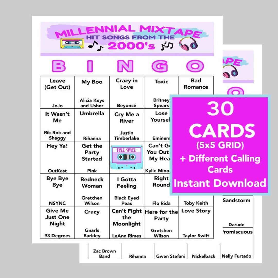 2000's Music, 2000's Music Bingo, Instant Digital Download, Spotify ...