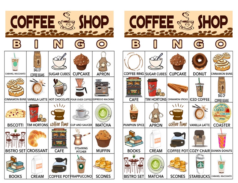 Coffee Bingo Game: 30 Printable Cards, Coffee Party (digital Download ...