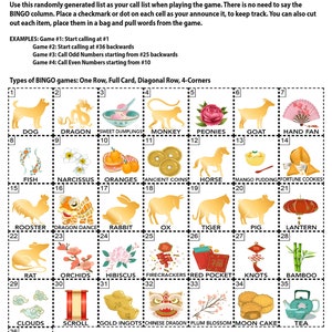 Chinese New Year, 2023 Chinese New Year Bingo, Lunar New Year Game ...