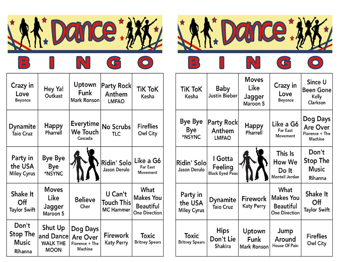 Dance Dance Music Hits Dance Party Dance Bingo Instant - Etsy