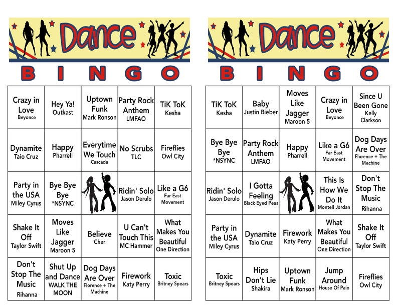 Dance Dance Music Hits Dance Party Dance Bingo Instant - Etsy