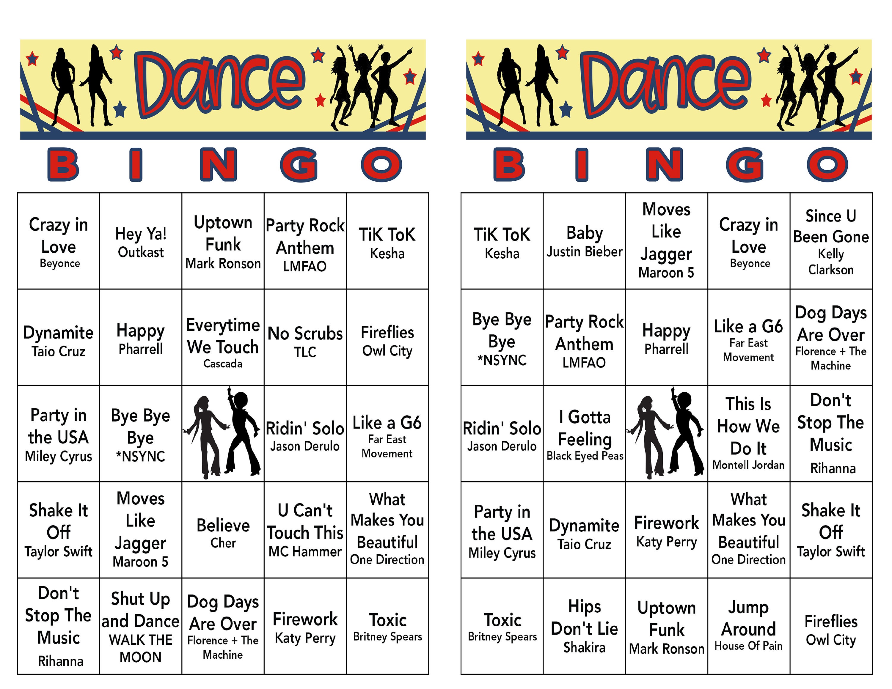 Dance Dance Music Hits Dance Party Dance Bingo Instant - Etsy