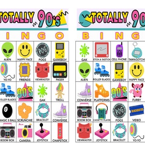 90's Party Bingo Game, 30 Printable Cards (digital Download) - Etsy