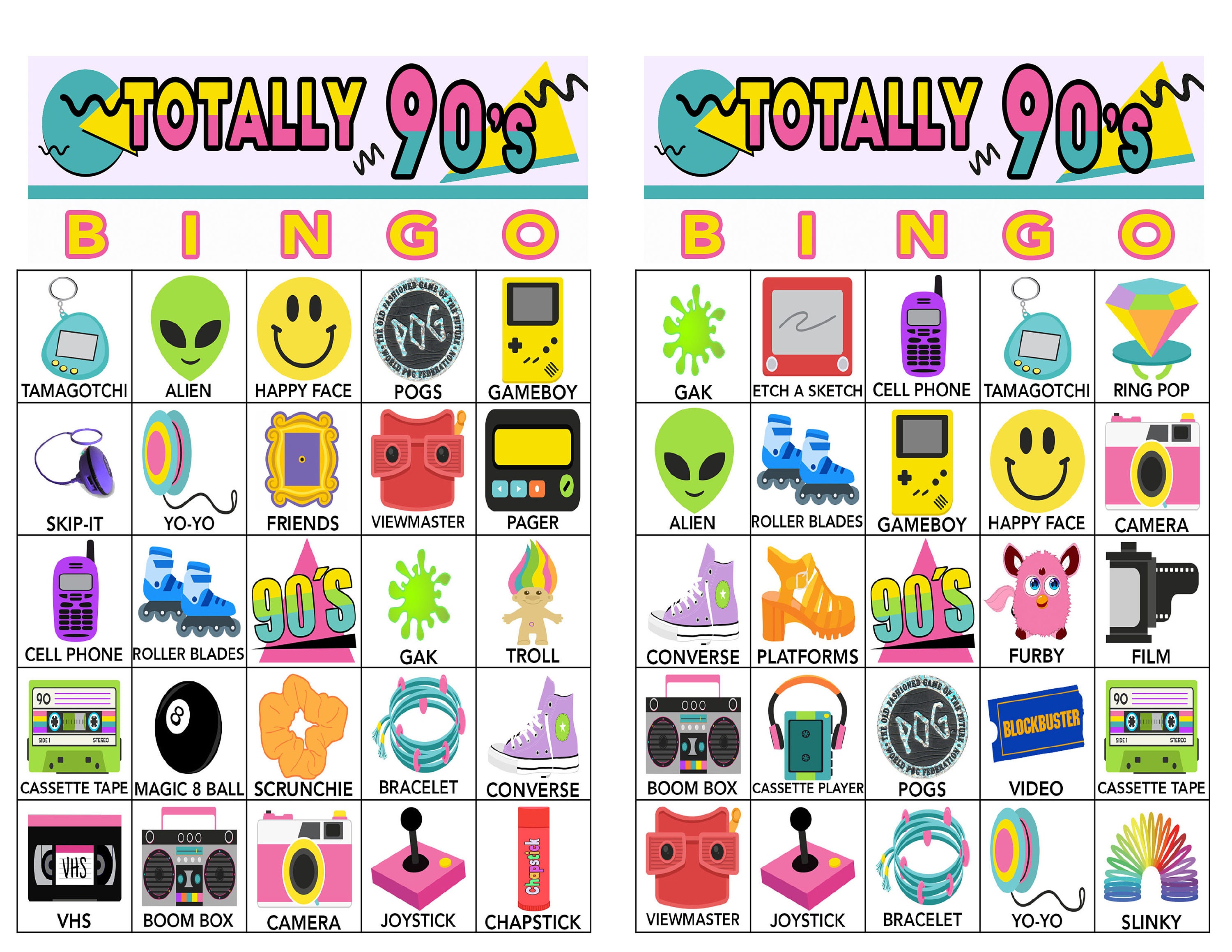 90's Party Bingo Game, 30 Printable Cards (digital Download) - Etsy
