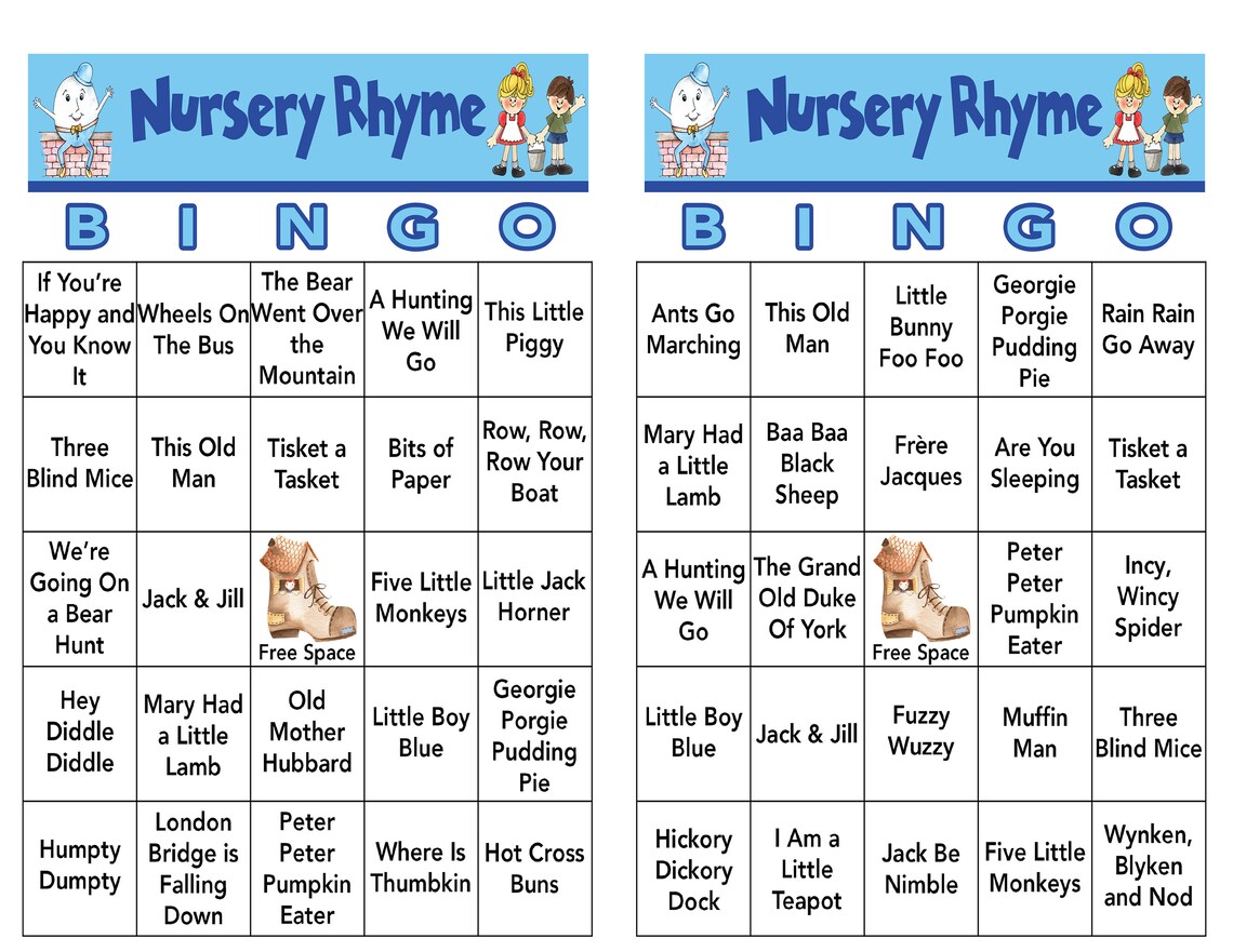 Nursery Rhymes Nursery Rhyme Bingo Boy Baby Shower Game - Etsy