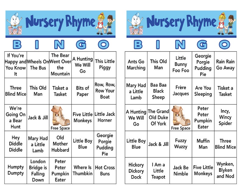 Nursery Rhymes Nursery Rhyme Bingo Boy Baby Shower Game - Etsy