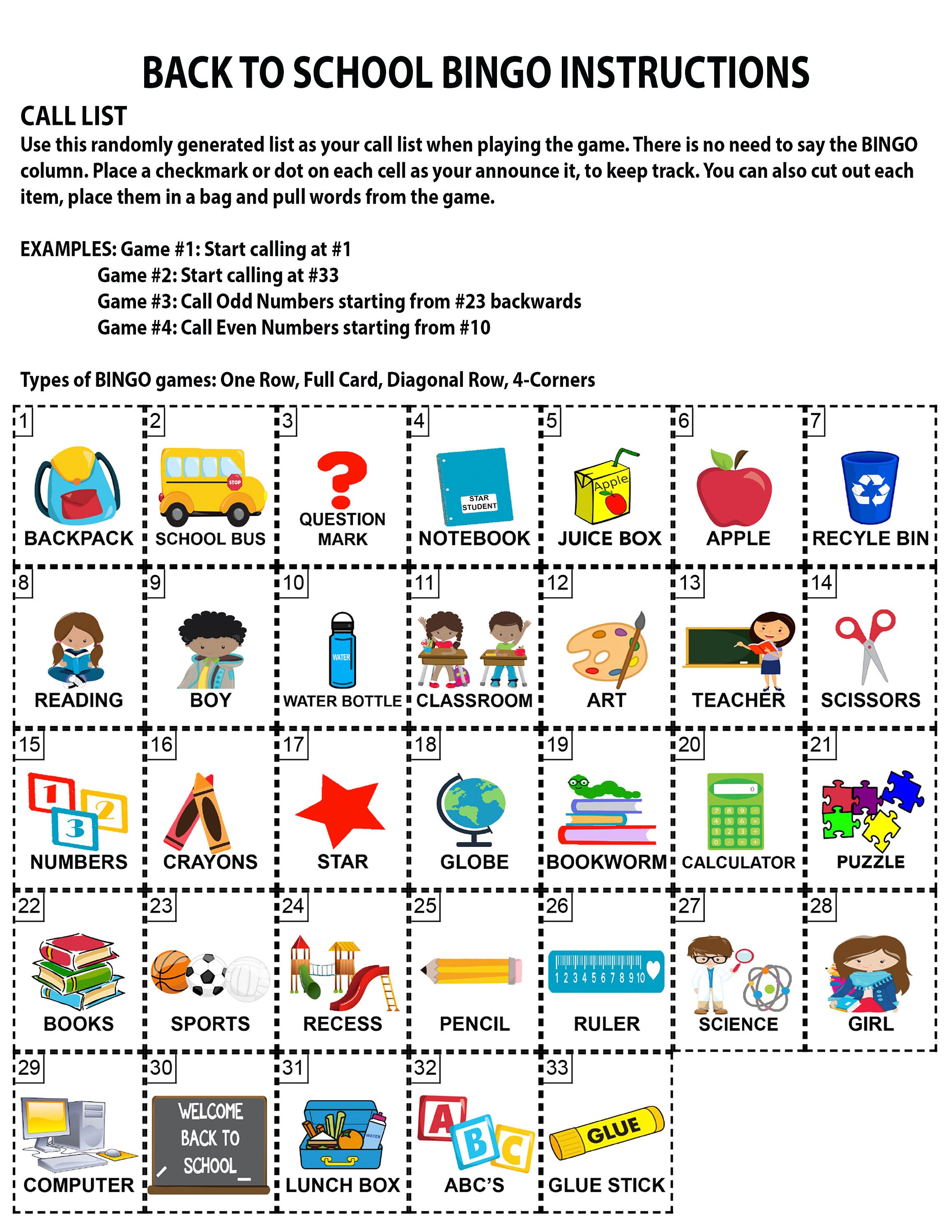 Back to School Bingo Game, 30 Unique Cards (digital Download) - Etsy