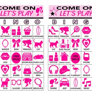 Pink Bingo, Kids Bingo Game, Bachelorette Bingo, Girls Bingo, Birthday ...