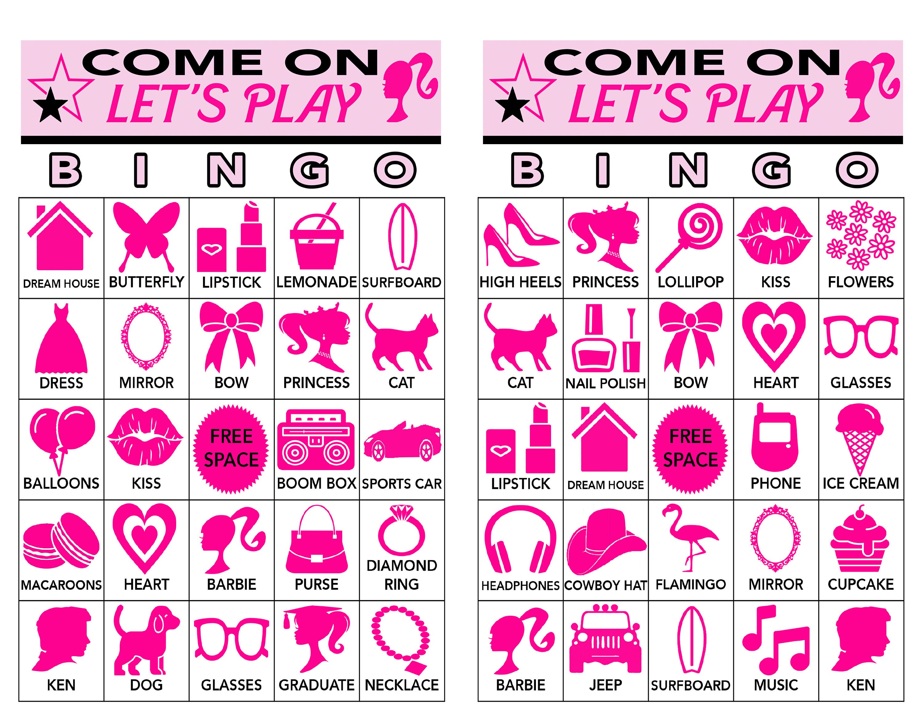 Pink Bingo Kids Bingo Game Bachelorette Bingo Girls Bingo - Etsy