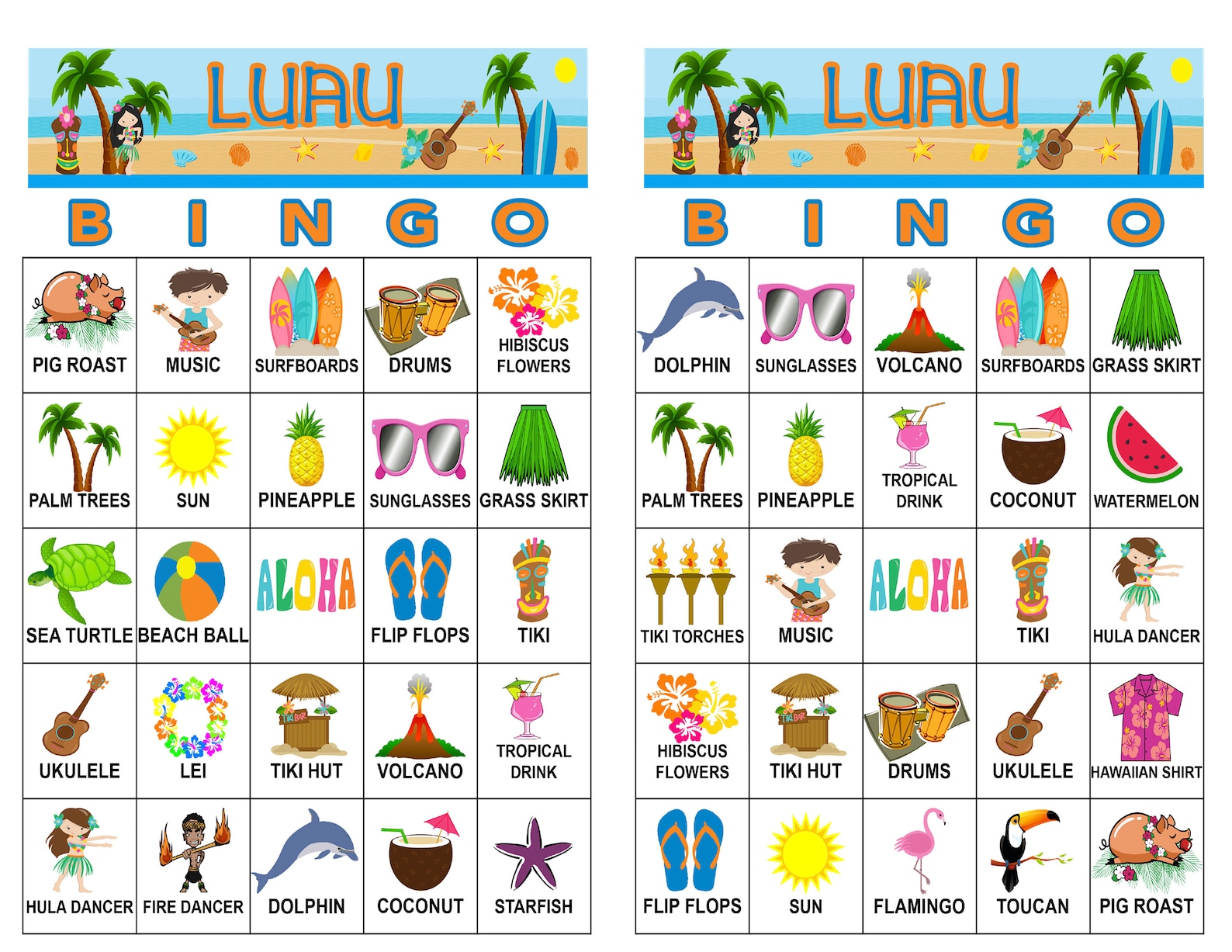 Luau Party, Luau Bingo Game, Summer and Beach Fun, Summer Fun Games for ...