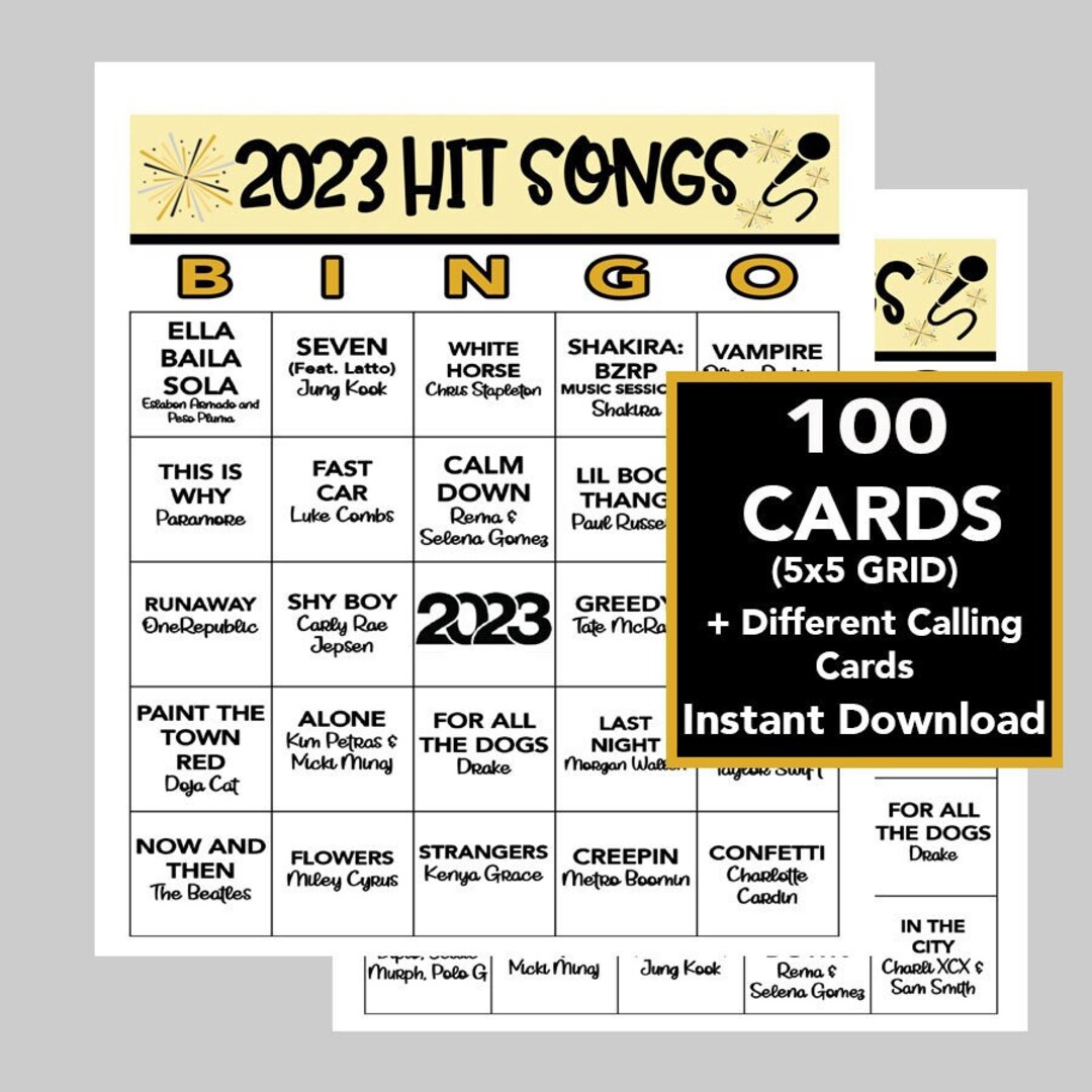 2023 Hit Songs Bingo Game, 100 Cards, Spotify Link (digital Download ...
