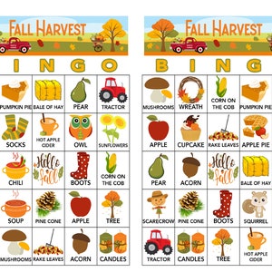 Fall Harvest Bingo, Fall Party, Autumn Bingo, Bingo Games, Printable ...