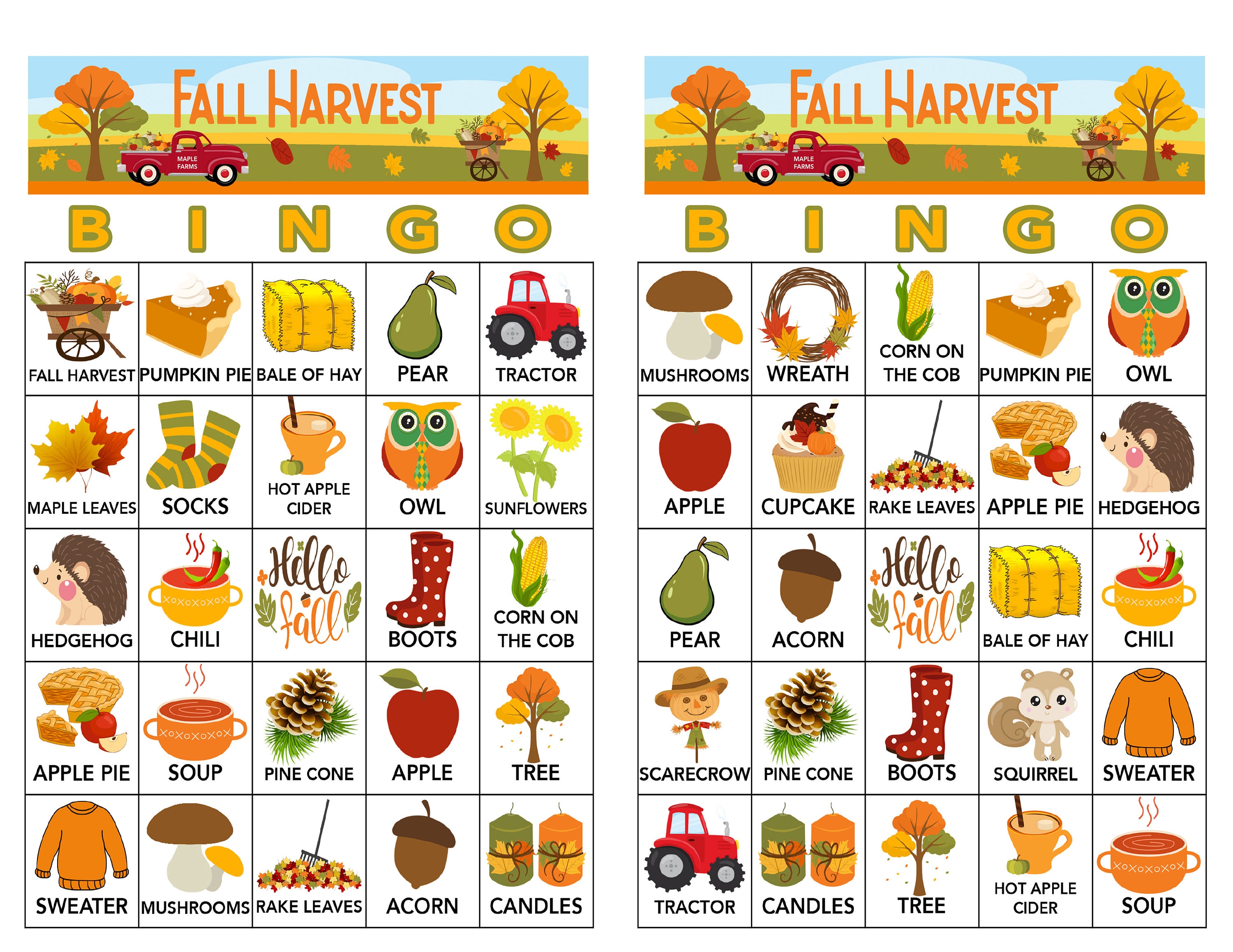 Fall Harvest Bingo Fall Party Autumn Bingo Bingo Games - Etsy
