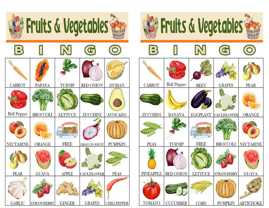 Fruit and Vegetables Bingo Healthy Eating Game for Kids - Etsy