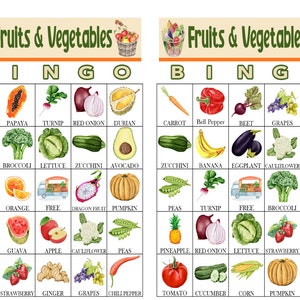 Fruit and Vegetables Bingo, Healthy Eating, Game for Kids, Exotic Fruit ...