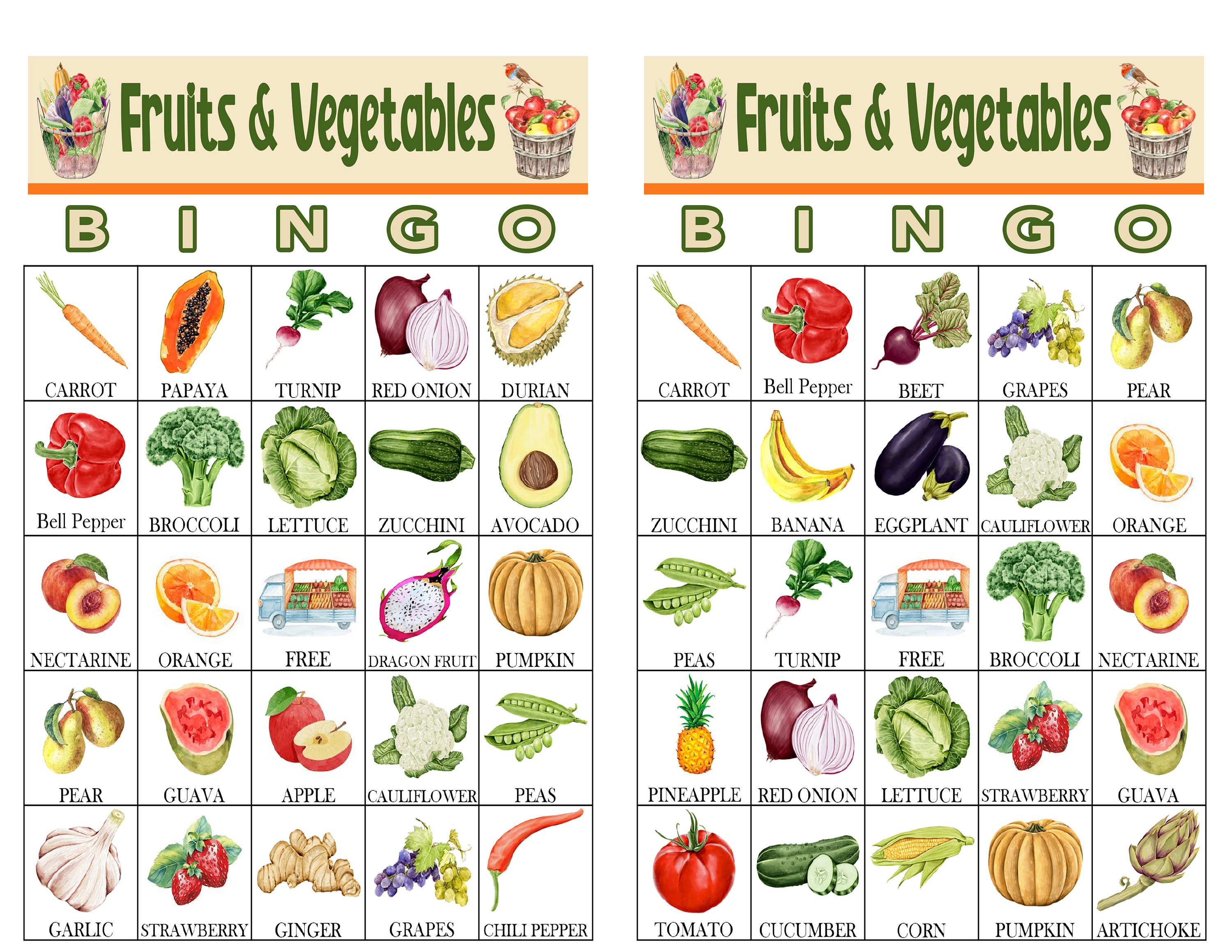 Fruit and Vegetables Bingo Healthy Eating Game for Kids - Etsy