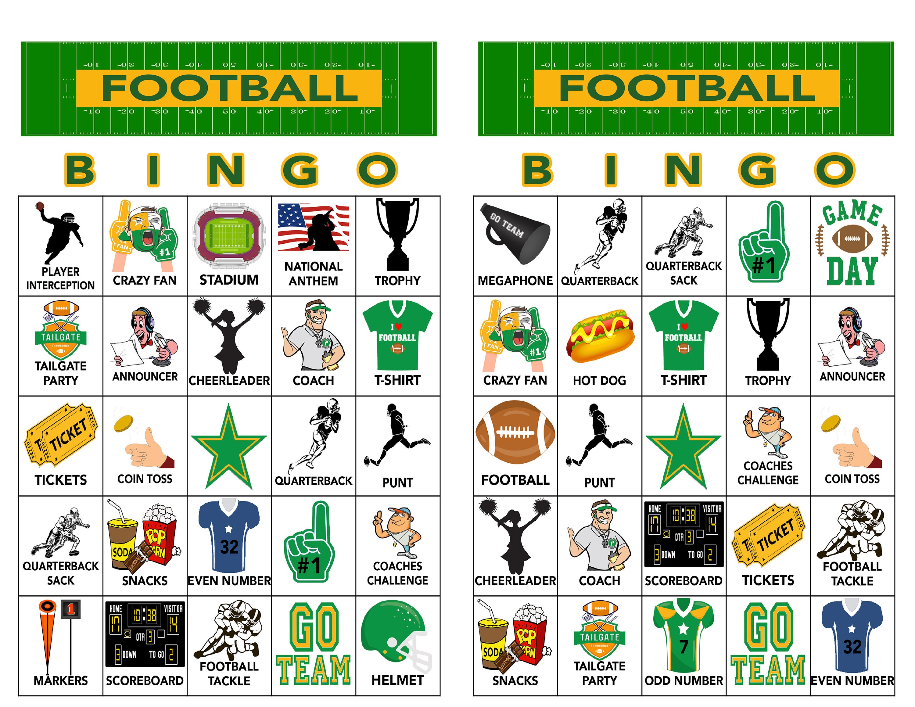 Football Bingo Game Sports Bingo Party Bingo Football - Etsy