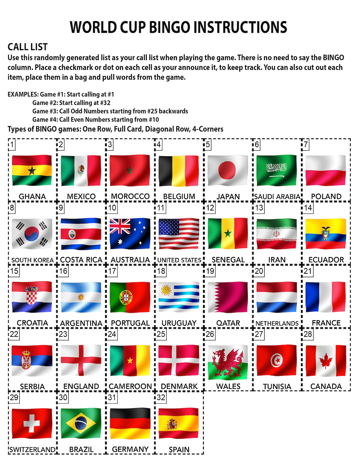 World Cup Football Bingo, World Cup Soccer Bingo, Football World Cup ...
