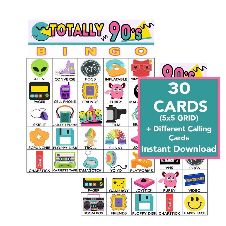 90's Bingo 90's Games 90's Birthday Party - Etsy