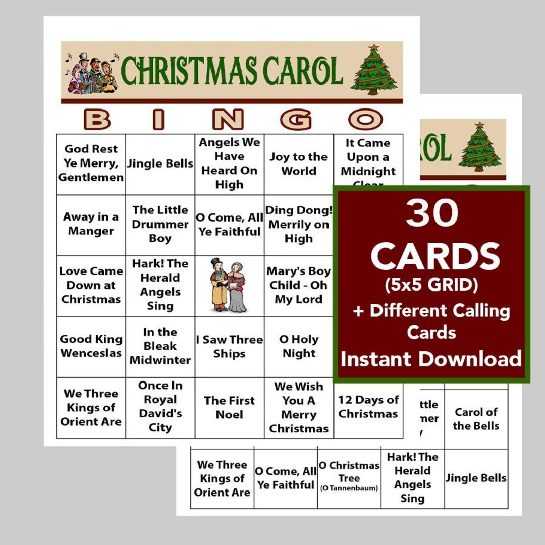 Christmas Carol Music, Christmas Party, Christmas Bingo, Digital ...