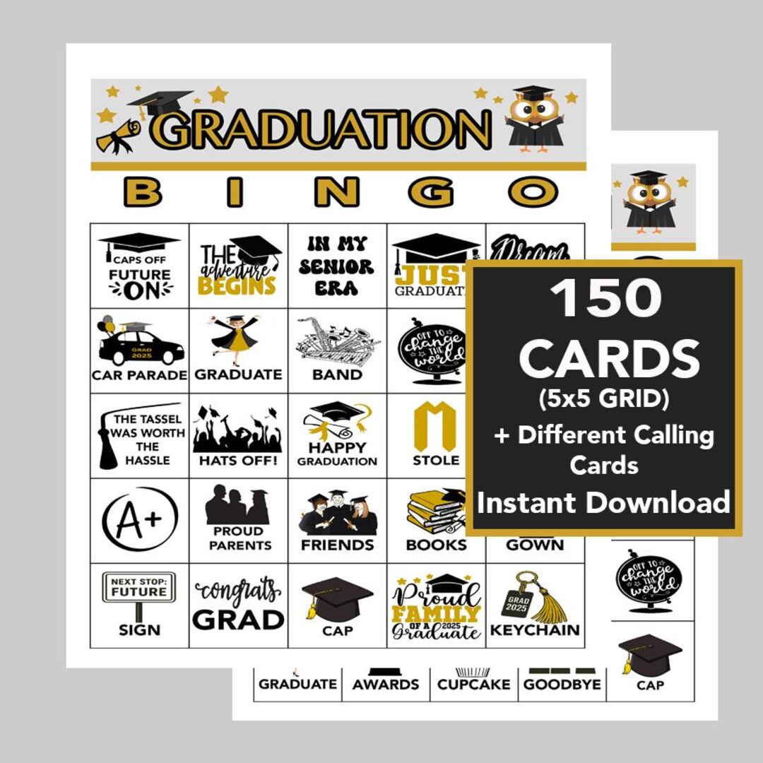 Graduation Bingo, Black and Gold Graduation Bingo 2025, High School ...