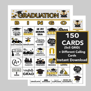 Graduation Bingo, Black and Gold Graduation Bingo 2025, High School ...