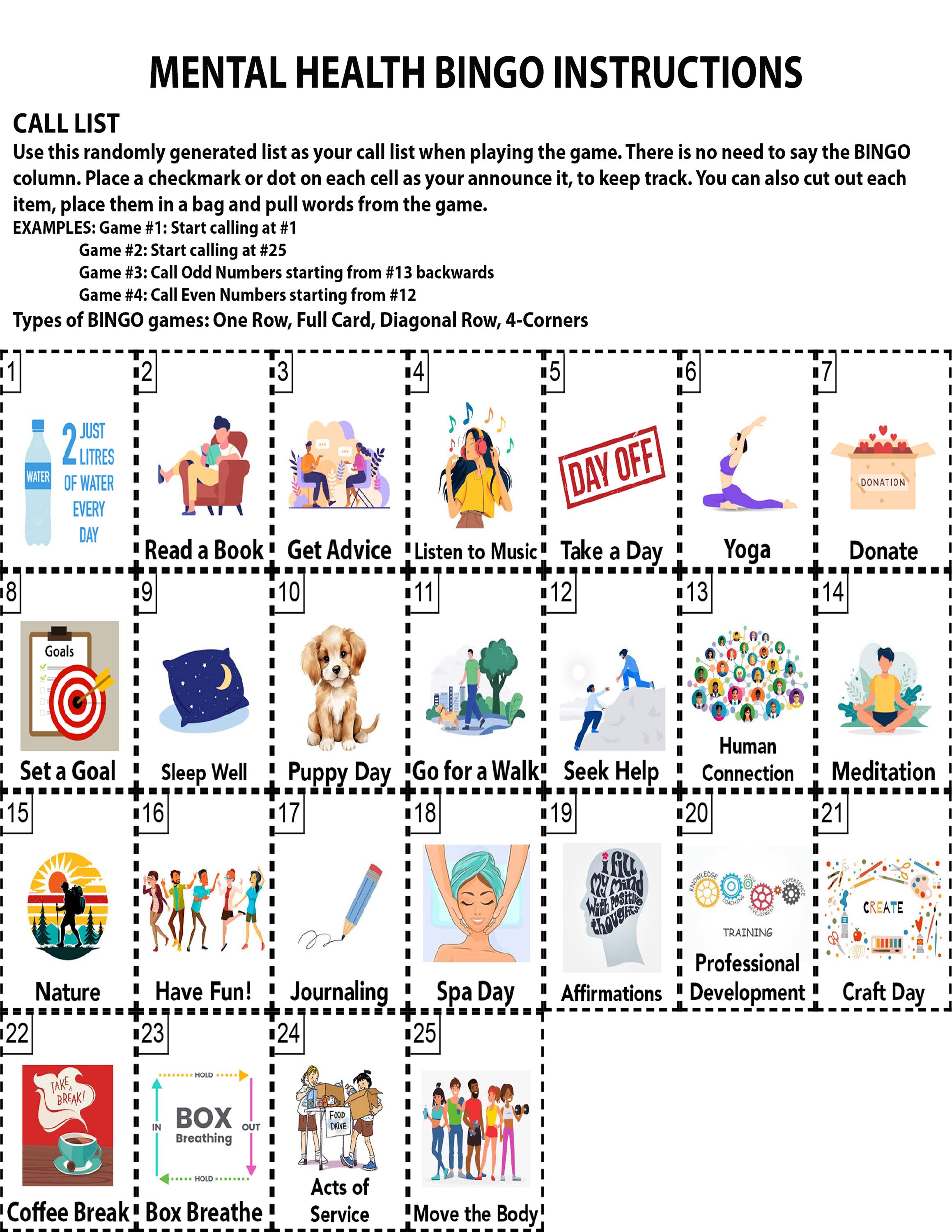 Mental Health Bingo, Self-esteem, Self-care, Mental Healthy Activity ...