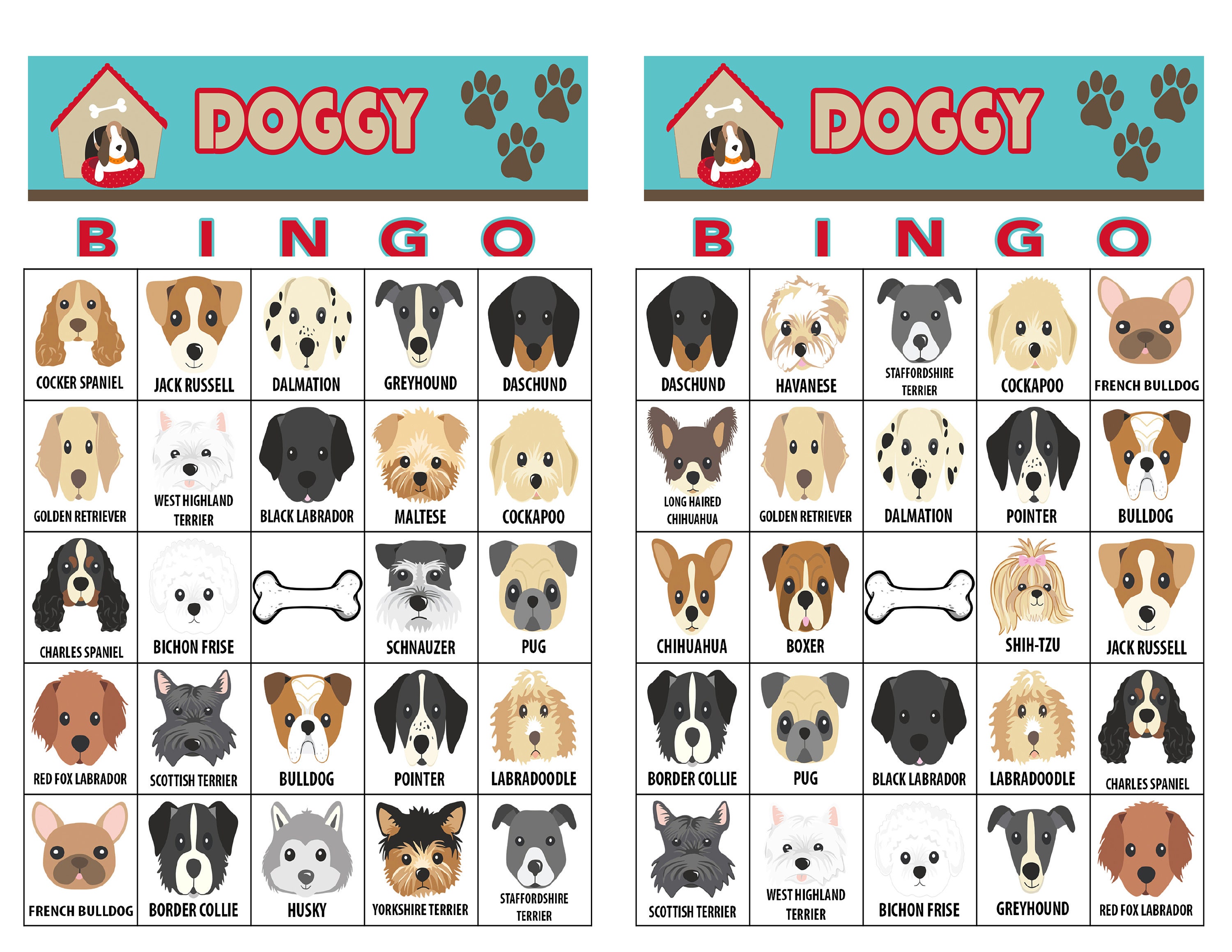 Dogs Doggie Bingo Instant Digital Download Bingo Games - Etsy