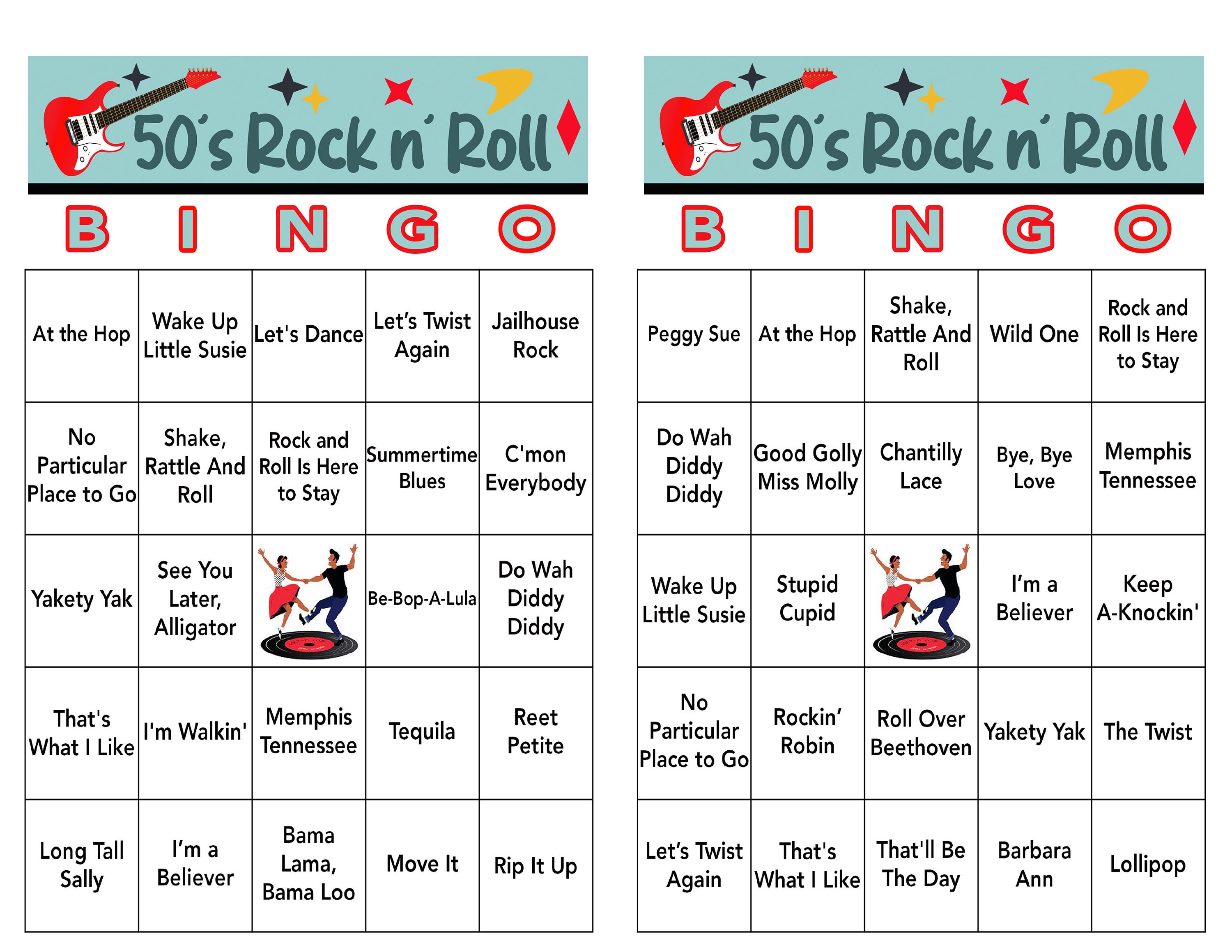 50's Rock 'n' Roll, 50's Rock 'n' Roll Bingo, Music Games, Rock 'n ...