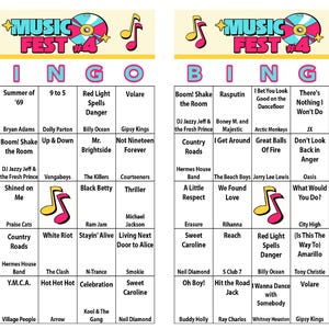 60s, 70s, 80s, 90s, 2000's Music Bingo, Music Fest Celebration, Instant ...