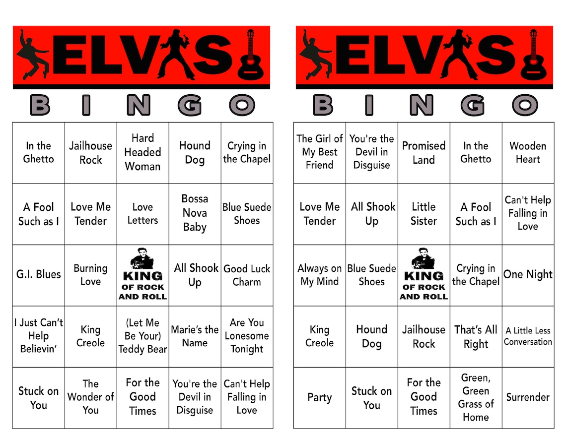 Elvis Presley Hits Elvis Music Bingo Games Instant Digital - Etsy