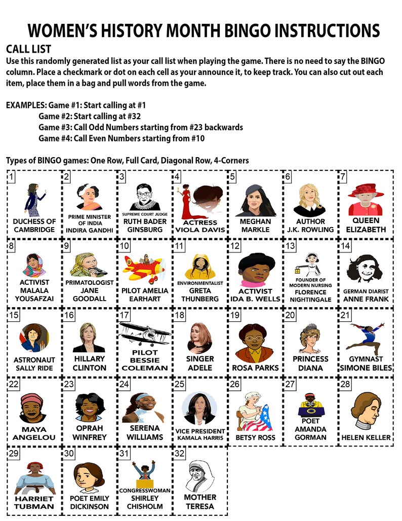 International Womens Day Bingo Womens History Month - Etsy