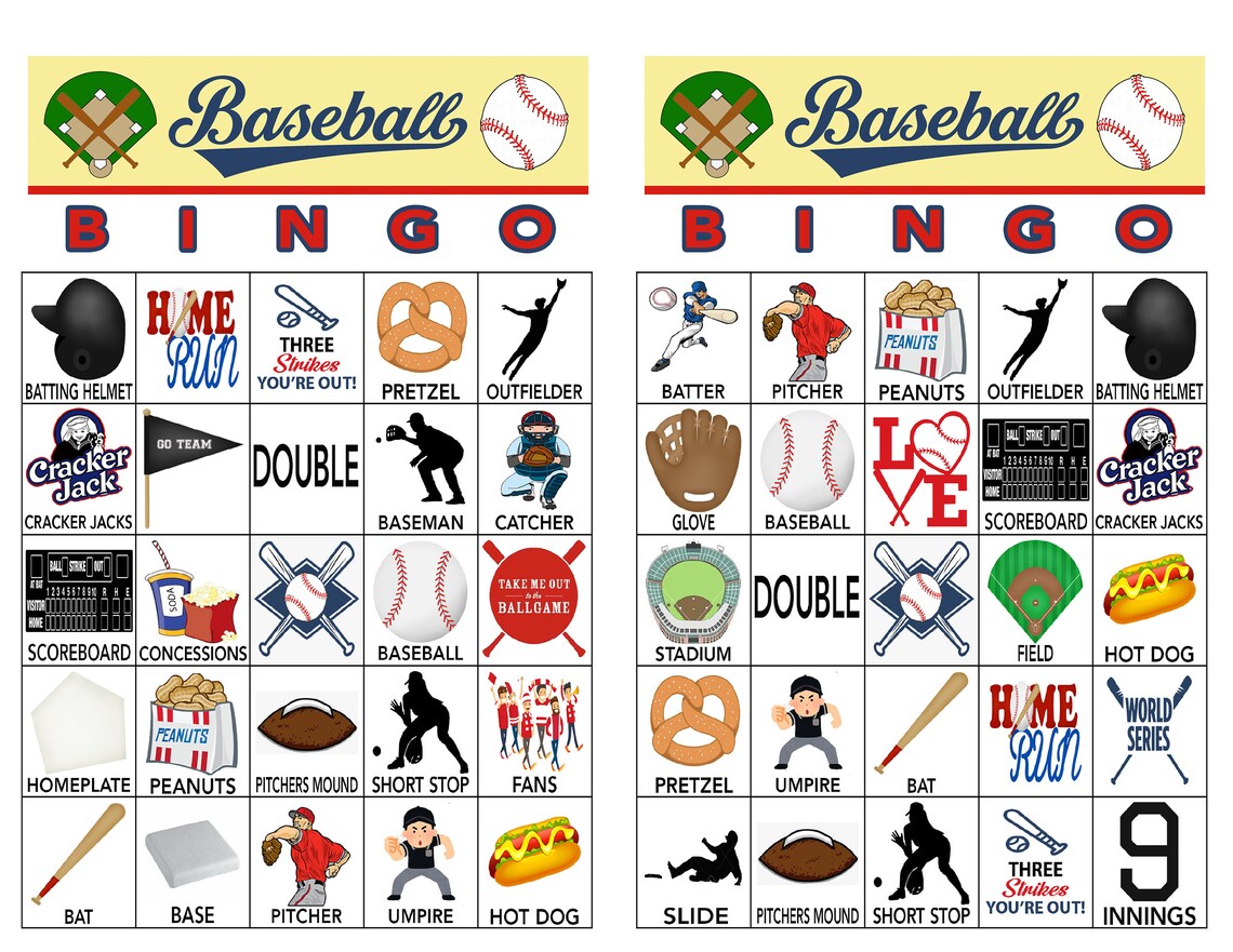 Baseball Bingo Game Sports Bingo Party Bingo Baseball | Etsy