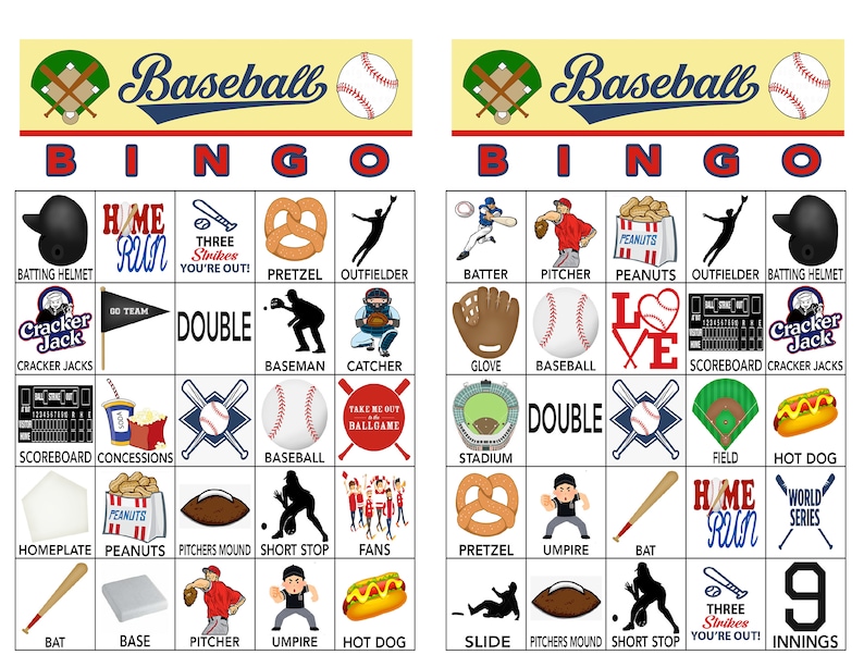 Baseball Bingo Game Sports Bingo Party Bingo Baseball - Etsy