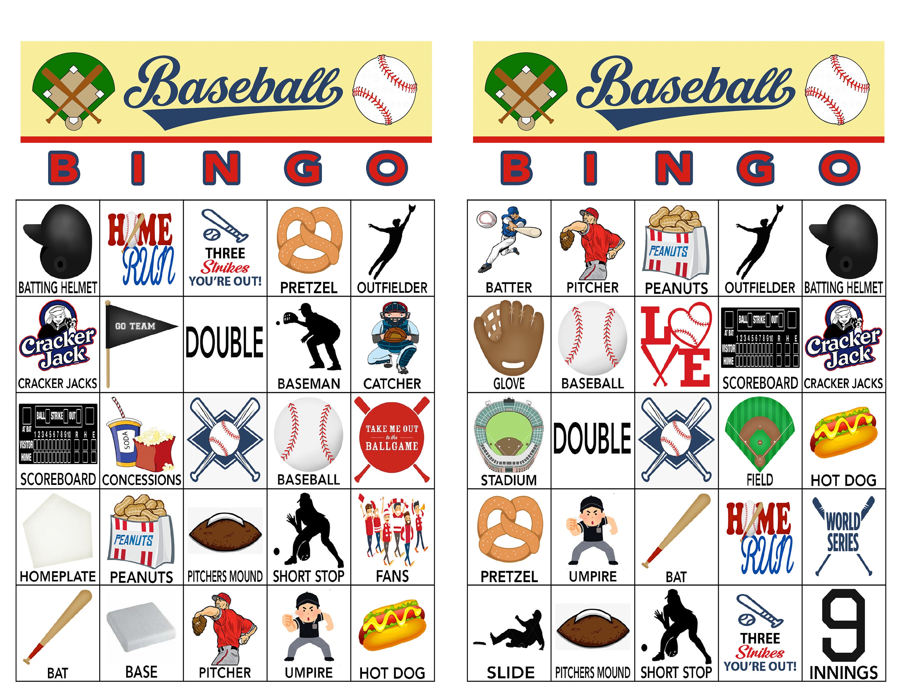 Baseball Bingo Game Sports Bingo Party Bingo Baseball - Etsy