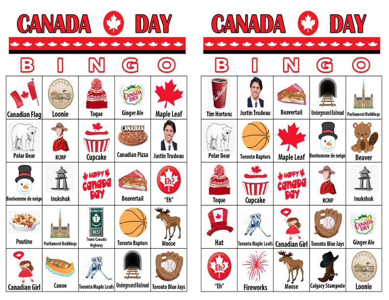 Canada Day, Canada Day Bingo Game, Summer Bingo, Party Bingo, Summer ...
