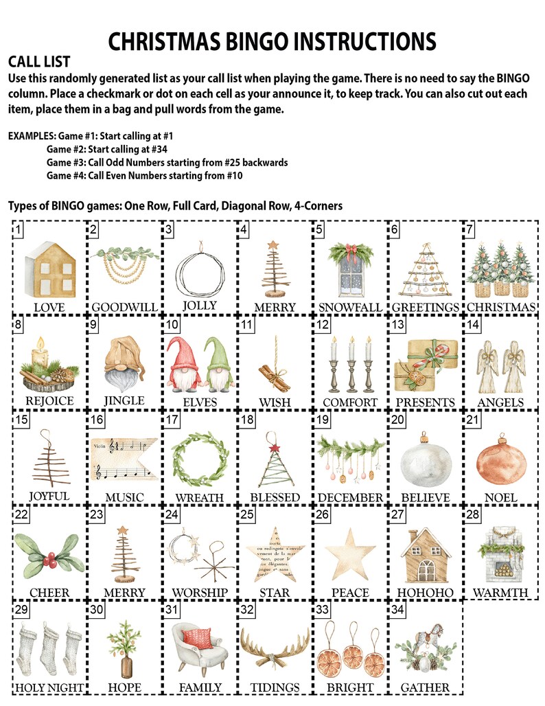 Christmas/holiday Bingo Cards: Printable Bingo Kids Game - Etsy