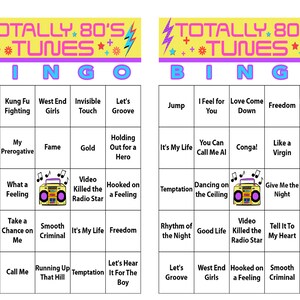 80's Music Hits, 80's Party, Digital Download, Bingo Games, Printable ...