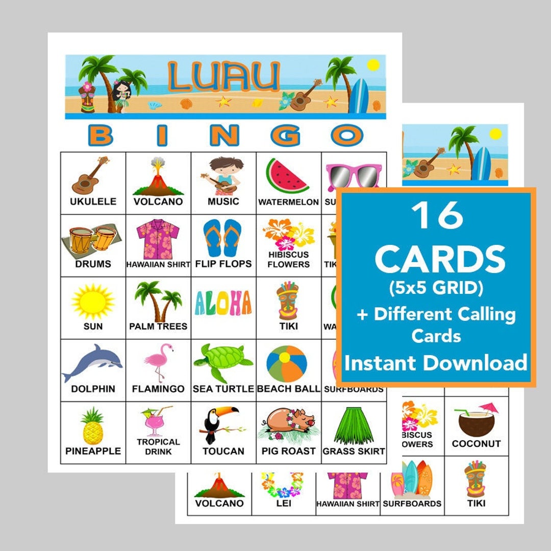 Luau Party, Luau Bingo Game, Summer and Beach Fun, Summer Fun Games for ...