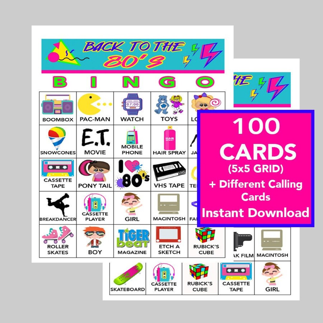 80's Bingo, 80's Birthday, 80's Throwback, Instant Digital Download ...